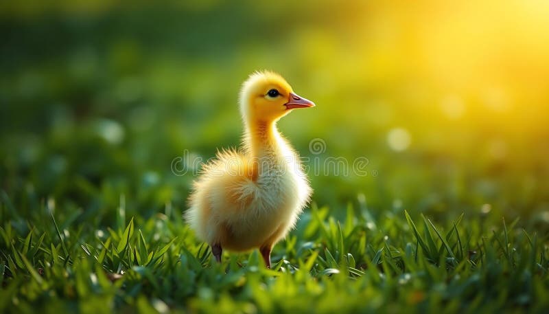 Single Yellow Duckling on Grass Stock Illustration - Illustration of ...