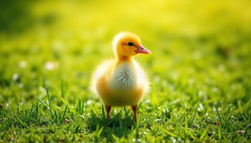 Single Yellow Duckling on Grass Stock Illustration - Illustration of ...