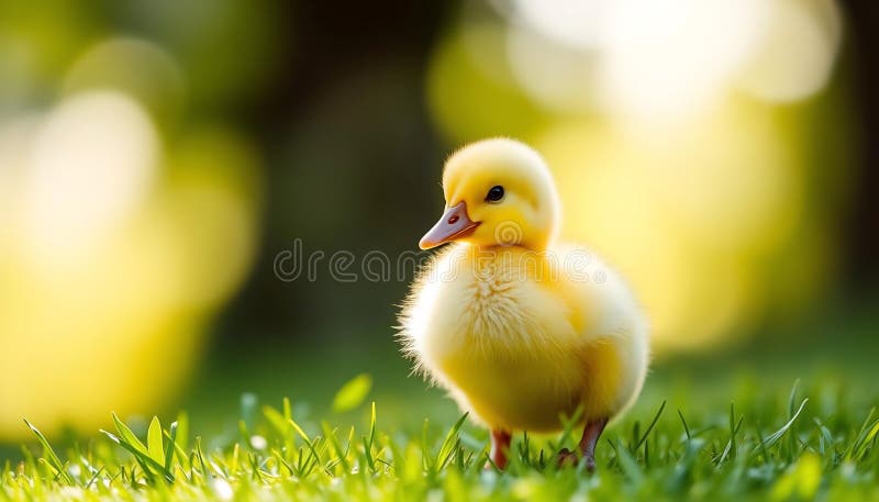 Single Yellow Duckling on Grass Stock Illustration - Illustration of ...