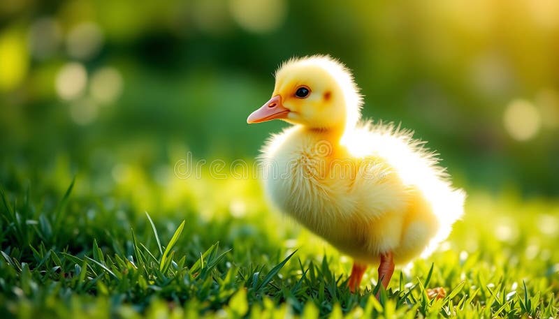Single Yellow Duckling on Grass Stock Illustration - Illustration of ...
