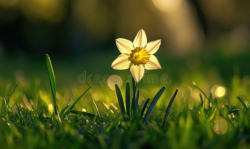 A Single Yellow Flower is in the Grass Stock Image - Image of green ...
