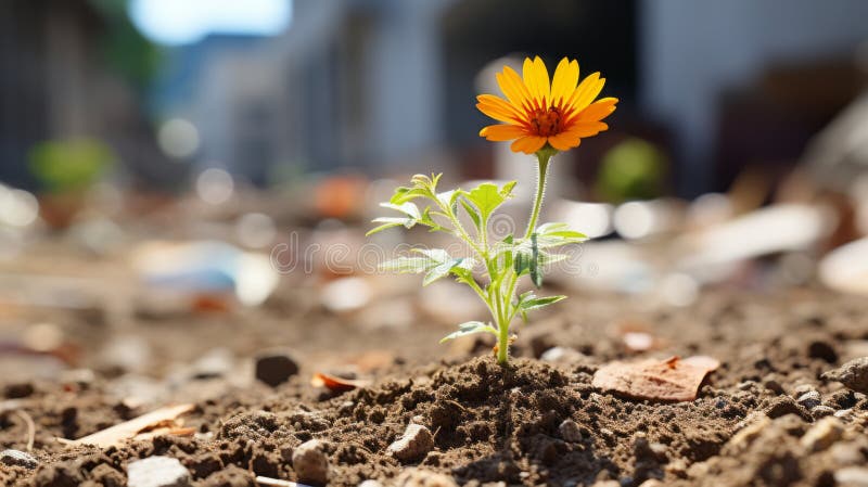 A Single Yellow Flower is Growing Out of the Ground Stock Illustration ...