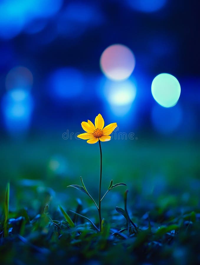 A Single Yellow Flower in the Middle of a Field of Grass Stock Image ...