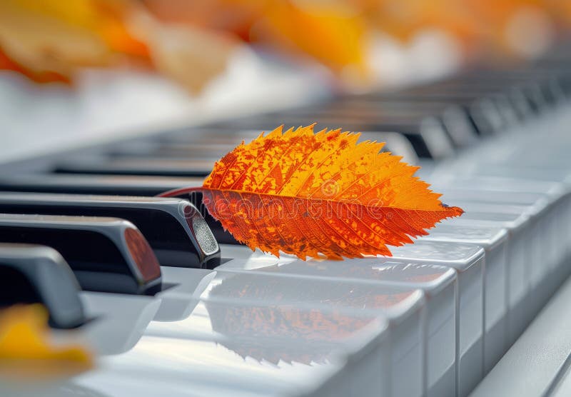 Single Yellow Leaf Resting on White Piano Keys Stock Image - Image of ...