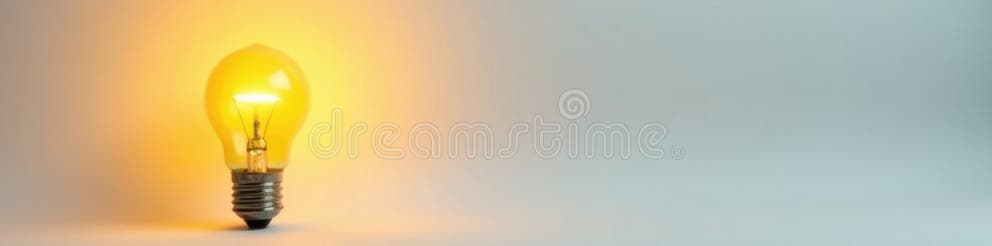 A Single Yellow Light Bulb Illuminates a Clean White Background with ...