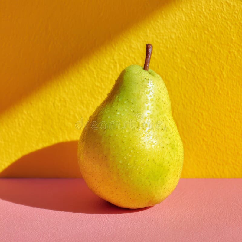 Single Yellow Pear on Pink and Yellow Background Stock Illustration ...