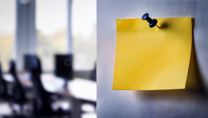 Single Yellow Post-it Note Attached To Wall with Push Pin Stock ...