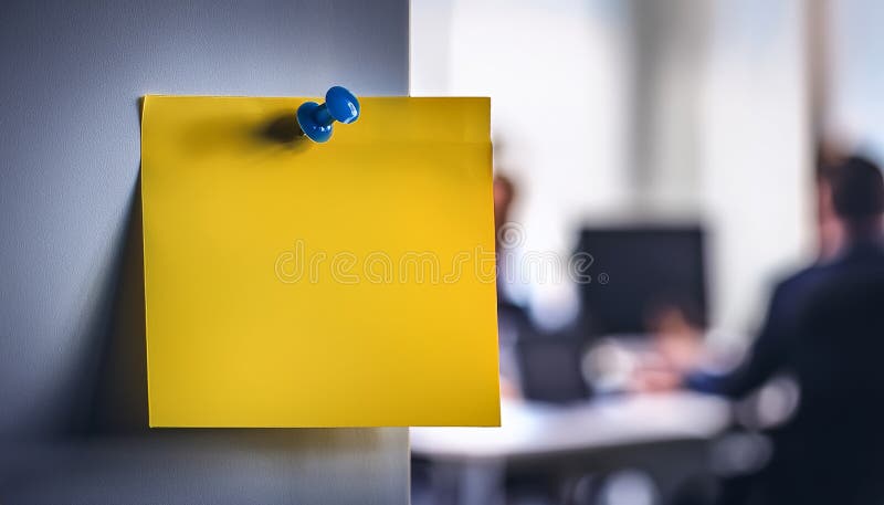 Single Yellow Post-it Note Attached To Wall with Push Pin Stock ...