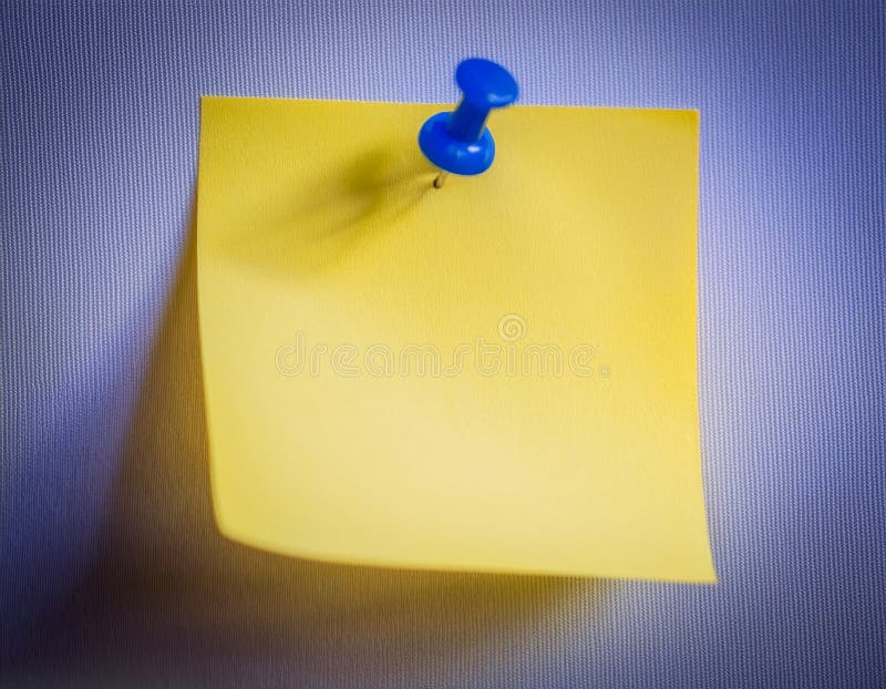 Single Yellow Post-it Note Attached To Wall with Push Pin Stock ...