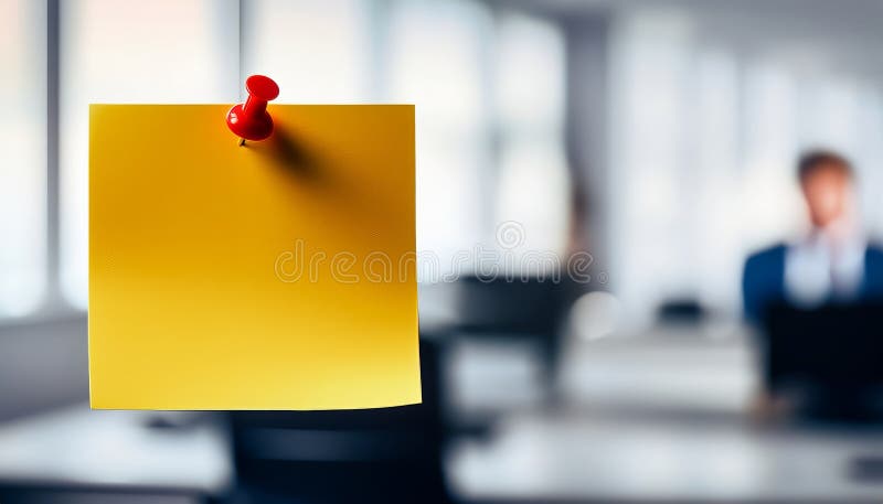 Single Yellow Post-it Note Attached To Wall with Push Pin Stock ...