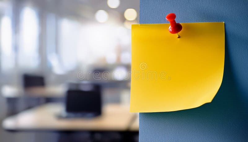 Single Yellow Post-it Note Attached To Wall with Push Pin Stock ...