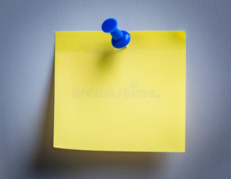 Single Yellow Post-it Note Attached To Wall with Push Pin Stock ...