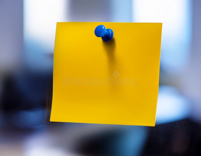 Single Yellow Post-it Note Attached To Wall with Push Pin Stock ...