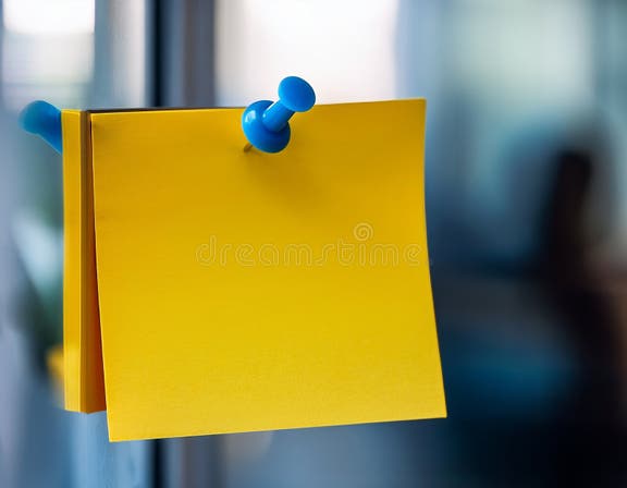 Single Yellow Post-it Note Attached To Wall with Push Pin Stock ...