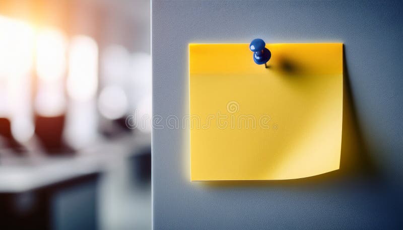 Single Yellow Post-it Note Attached To Wall with Push Pin Stock ...