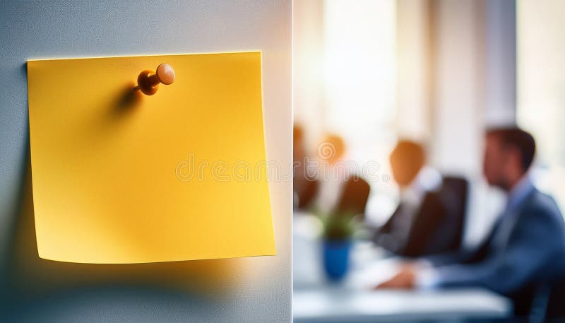 Single Yellow Post-it Note Attached To Wall with Push Pin Stock ...