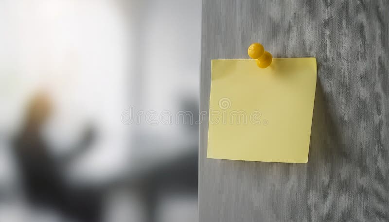 Single Yellow Post-it Note Attached To Wall with Push Pin Stock ...