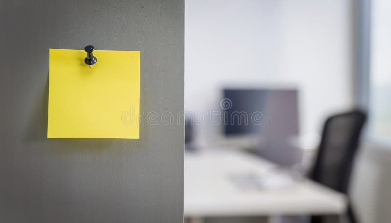 Single Yellow Post-it Note Attached To Wall with Push Pin Stock ...