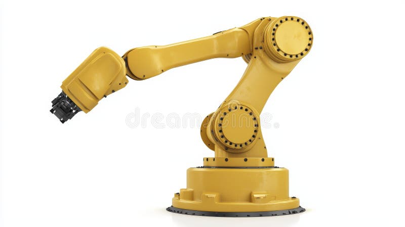 Single Yellow Robotic Arm on Isolated White Backdrop Stock Illustration ...