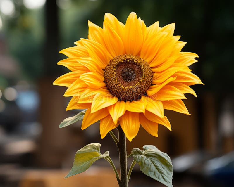 A Single Yellow Sunflower in Front of a Blurred Background Stock ...