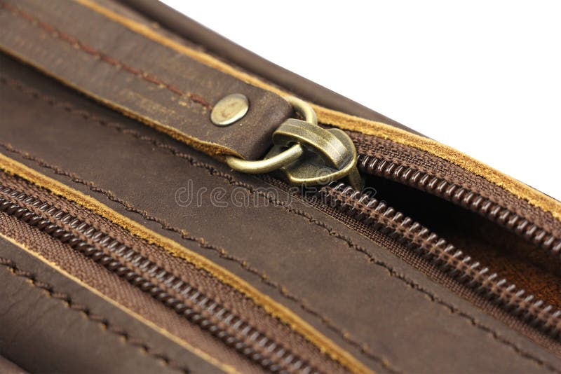 Single Zipper on the Brown Leather Bag Stock Photo - Image of material ...