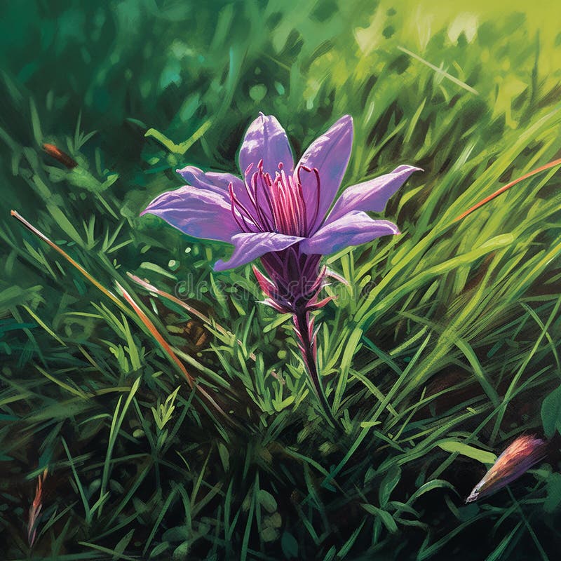 Singled Out Purple Flower, with Stem, Leaves. Stock Illustration ...