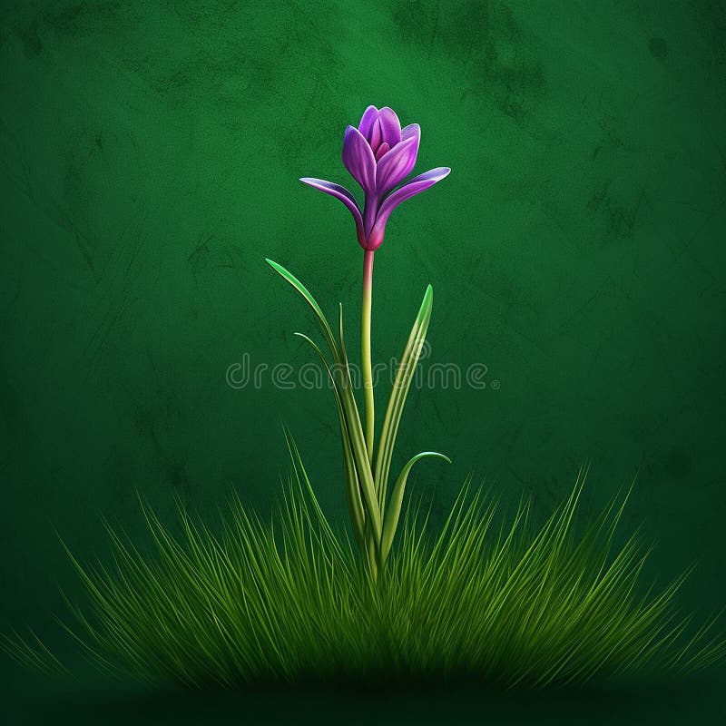 Singled Out Purple Flower, with Stem, Leaves. Stock Illustration ...