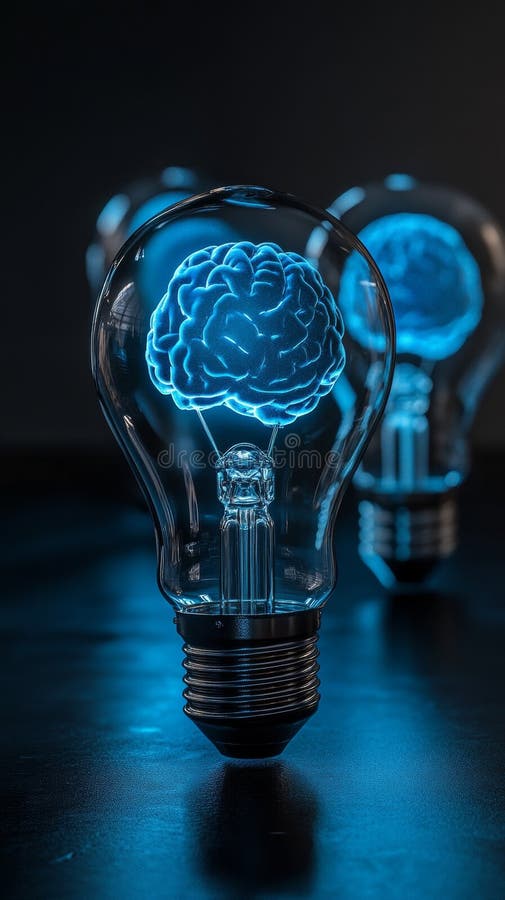 Singular Glowing Brain Inside a Light Bulb Close-up Stock Image - Image ...
