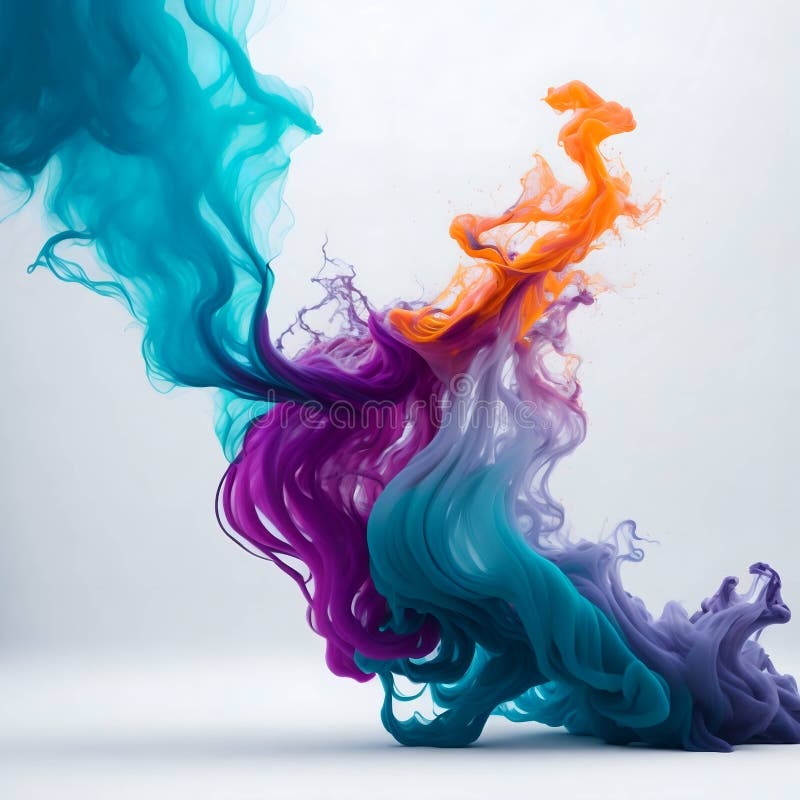 A Singular Intricately Flowing Different Colored Smoke Stream Against ...