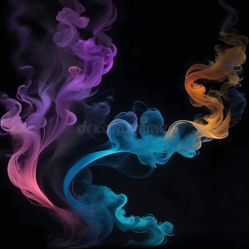 A Singular Intricately Flowing Different Colored Smoke Stream Against ...