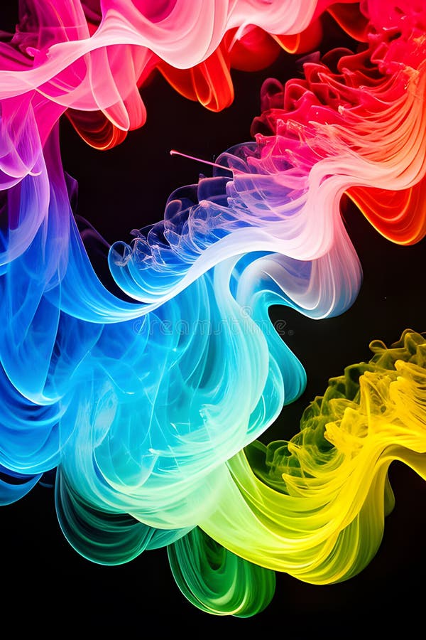 A Singular Intricately Flowing Different Colored Smoke Stream Against ...