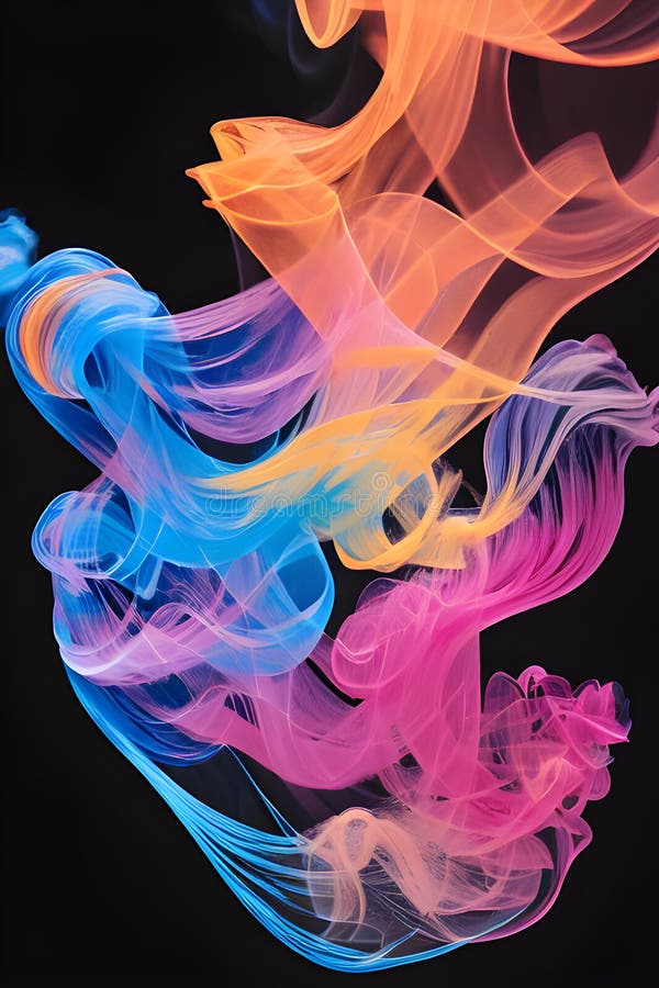 A Singular Intricately Flowing Different Colored Smoke Stream Against ...