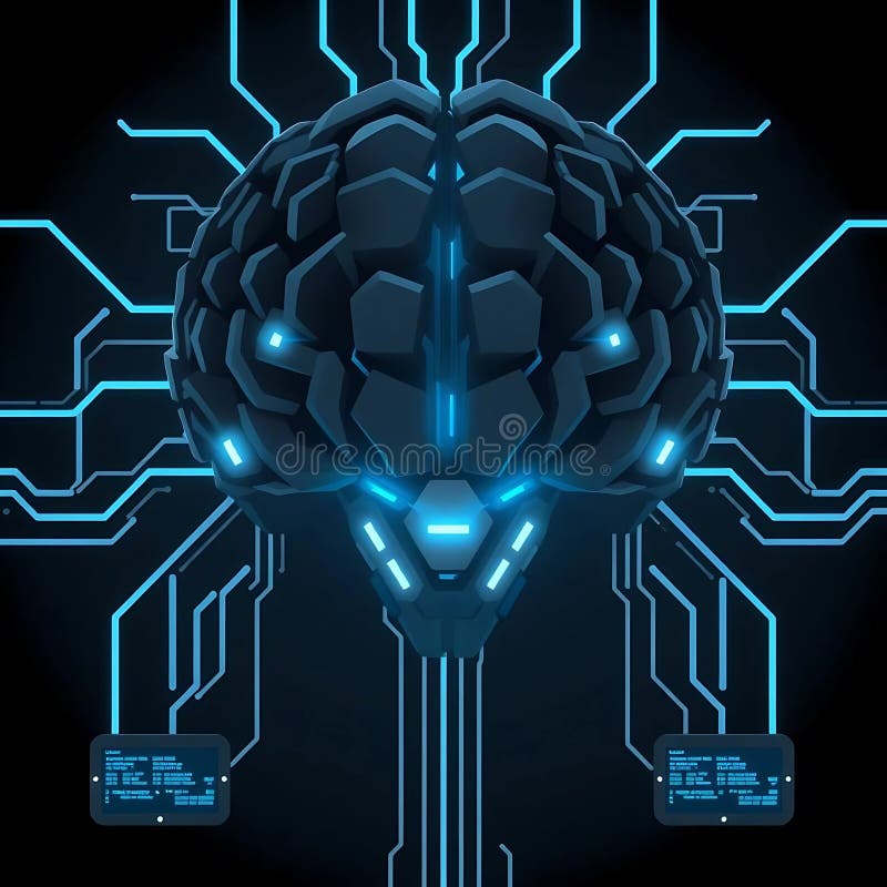 AI Singularity Art: Foreboding Cybernetic Brain with Neon Interfaces ...