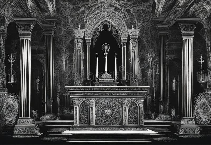 A Sinister and Foreboding Dark Magic Altar, Shrouded in Shadows and ...