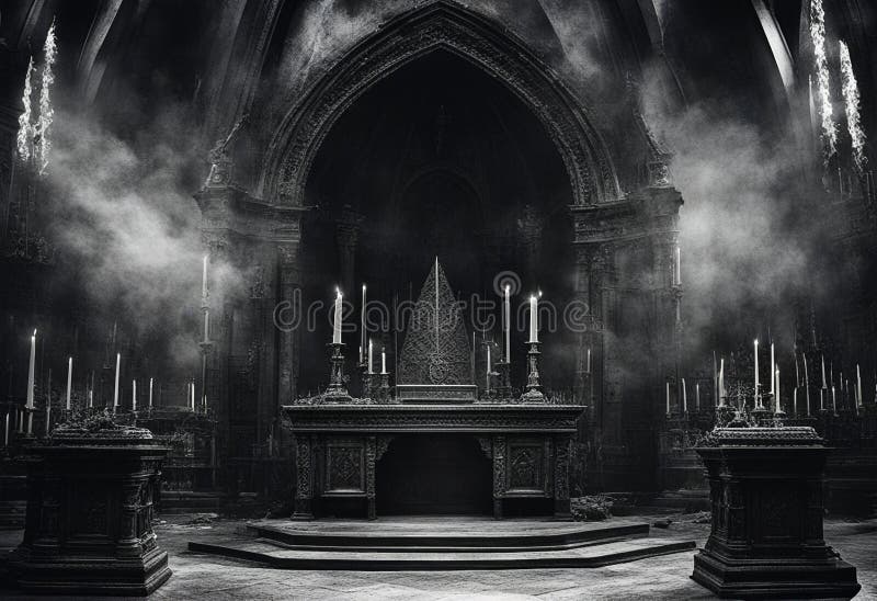 A Sinister and Foreboding Dark Magic Altar, Shrouded in Shadows and ...