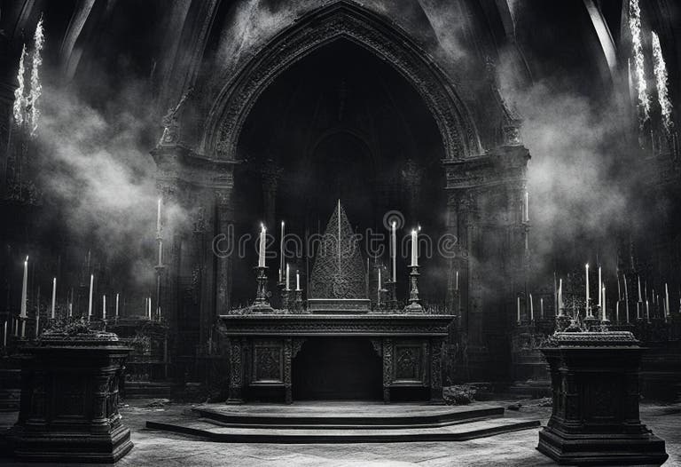 A Sinister and Foreboding Dark Magic Altar, Shrouded in Shadows and ...