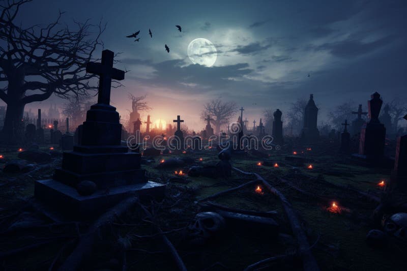 Sinister Graveyard at Dusk Graveyard Scene with Stock Illustration ...
