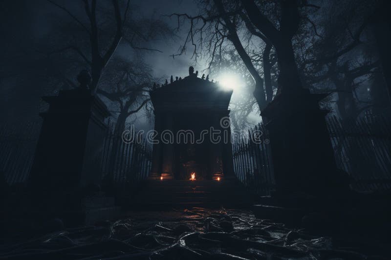Sinister Graveyard Mausoleum Shadows Shadows Stock Illustration ...