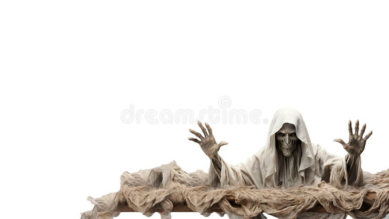 Sinister Halloween Scene, Creepy Ghosts Over White Background ...