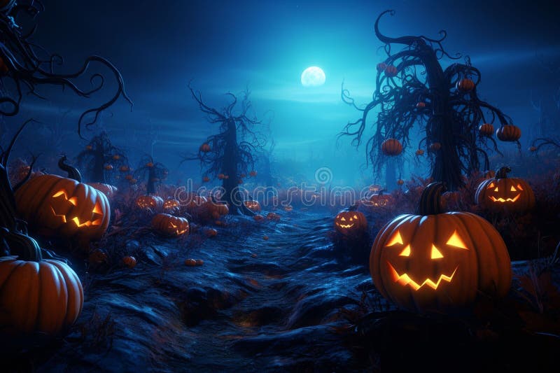 Sinister Pumpkin Patch Sinisterlooking Pumpkins Stock Illustration ...