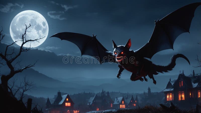 A Sinister Vampire Bat with Sharp, Gleaming Teeth Soars through the ...