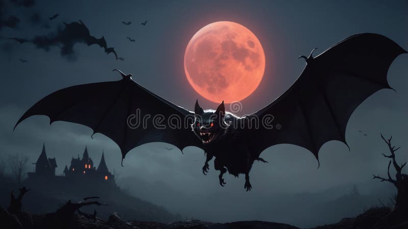 A Sinister Vampire Bat with Sharp, Gleaming Teeth Soars through the ...