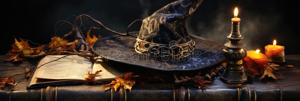 Sinister Witchs Hat on a Spellbook Halloween Stock Illustration ...