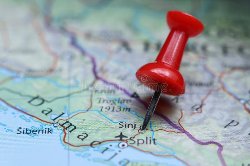 Sinj, Croatia pin on map stock photo. Image of balkan - 370078210