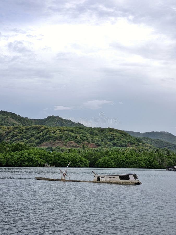 Sink Boat in the Middle of Central Sulawesi Sew Stock Image - Image of ...