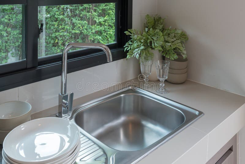 Sink with Faucet in Kitchen Room Stock Image - Image of ceramic, pantry ...