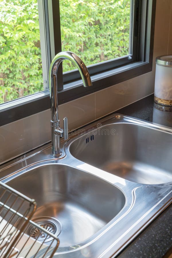 Sink with Faucet in Kitchen Room Stock Image - Image of counter ...
