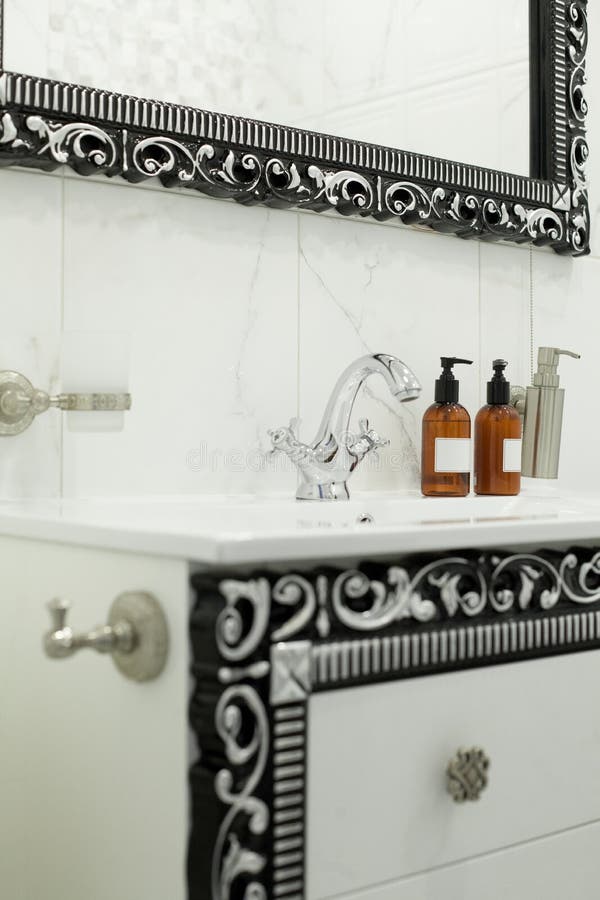 Sink, Faucet and Marble Tiles. Bathroom Interior Design Stock Photo ...