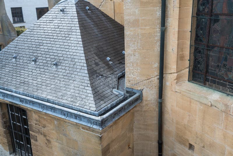 An sink gutter of a roof stock photo. Image of guttering - 134258580