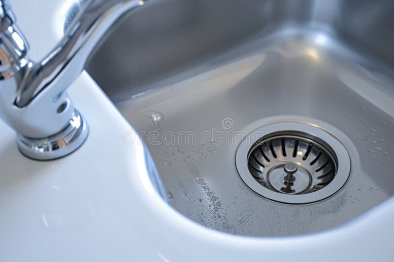 Sink with Shiny Chrome Drain and New Faucet Stock Image - Image of ...
